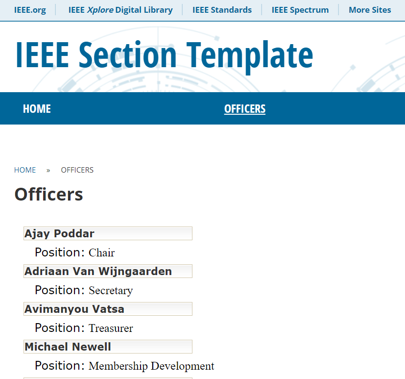 Officers Page – IEEE Entity Web Hosting Knowledgebase