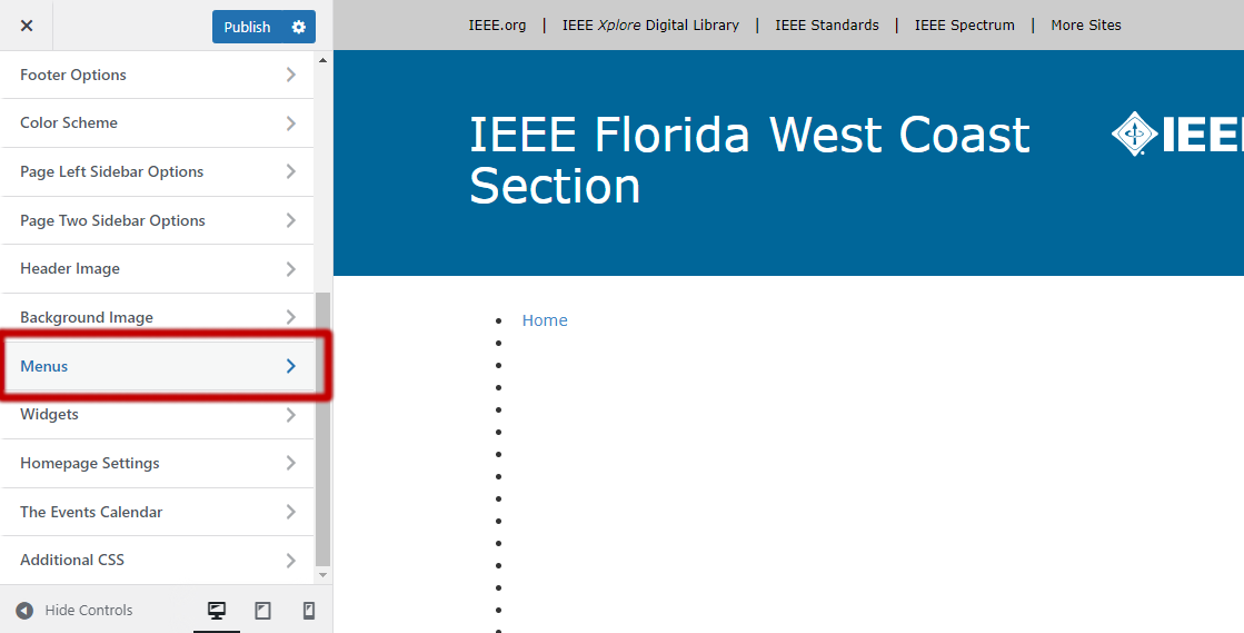 Updating a WordPress Primary Menu – IEEE Entity Web Hosting Knowledgebase