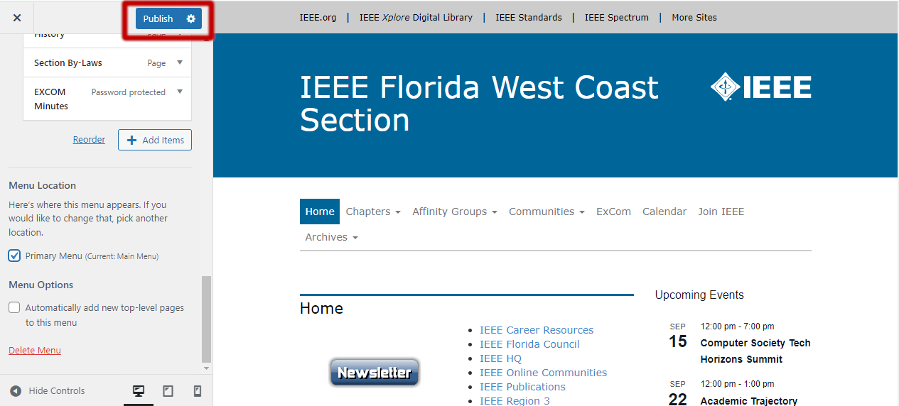 Updating a WordPress Primary Menu – IEEE Entity Web Hosting Knowledgebase