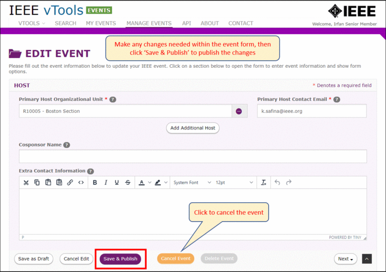Managing Events – IEEE vTools Knowledgebase