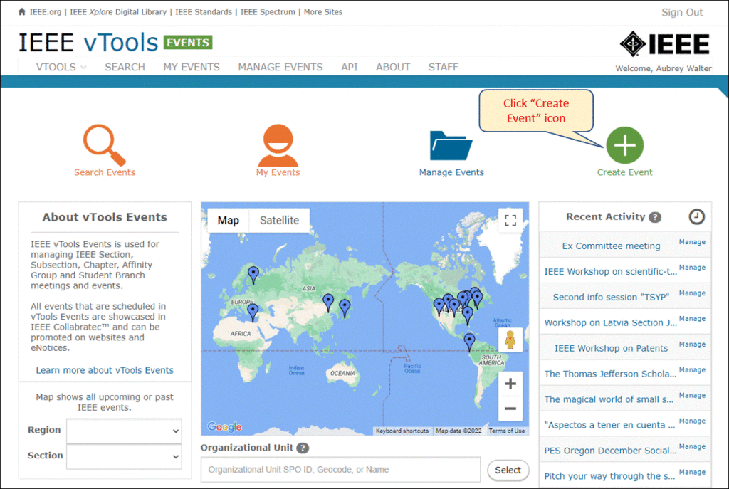 Creating an Event – IEEE vTools Knowledgebase