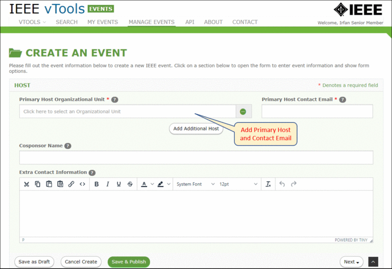 Creating an Event – IEEE vTools Knowledgebase