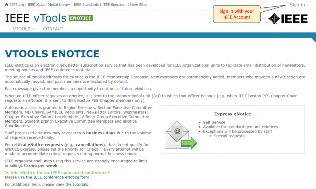 Creating an eNotice – IEEE vTools Knowledgebase