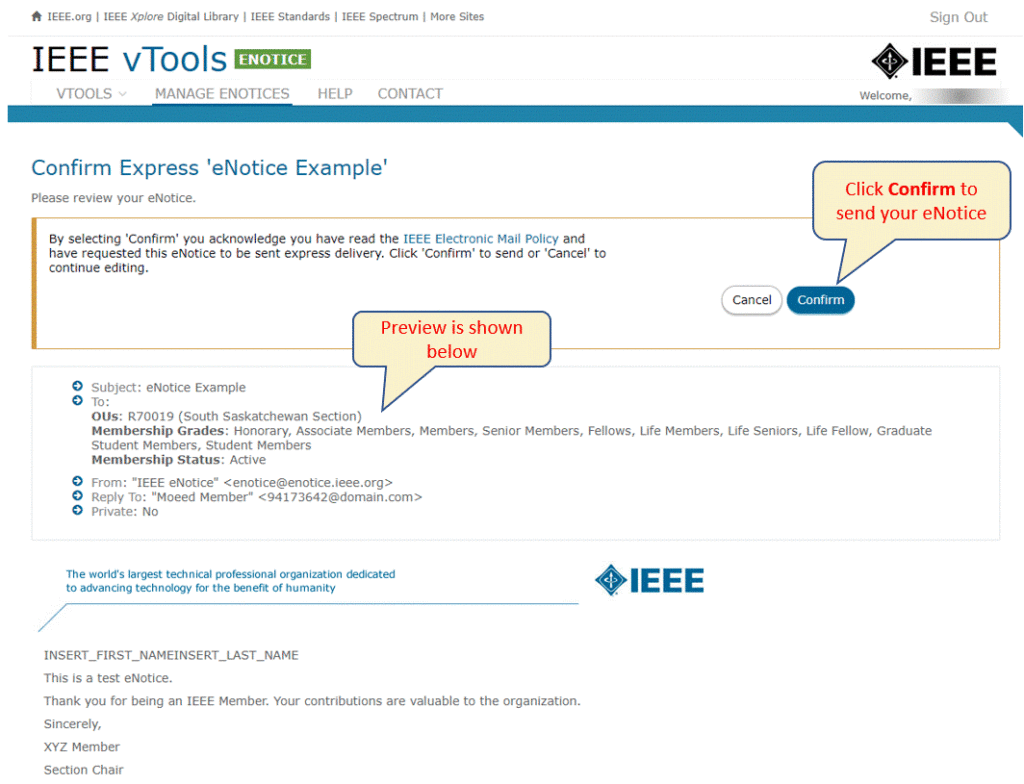 Creating an eNotice – IEEE vTools Knowledgebase