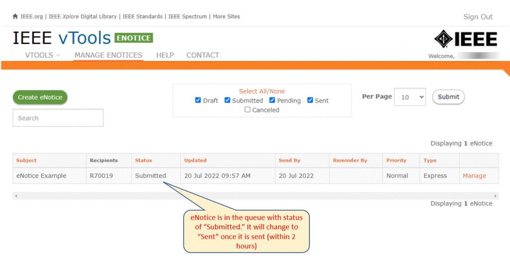 Creating an eNotice – IEEE vTools Knowledgebase