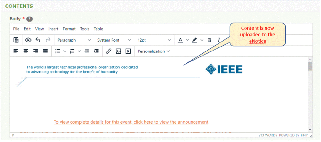 Creating an eNotice From an HTML File – IEEE vTools Knowledgebase