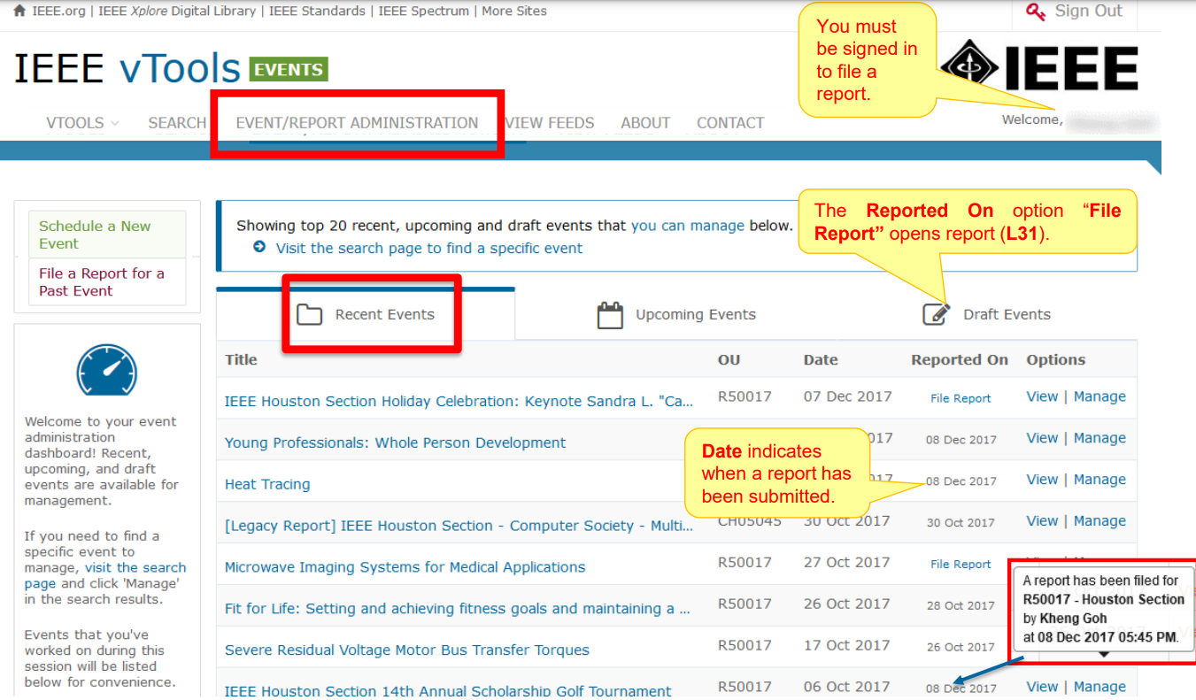 Managing Events – IEEE vTools Knowledgebase