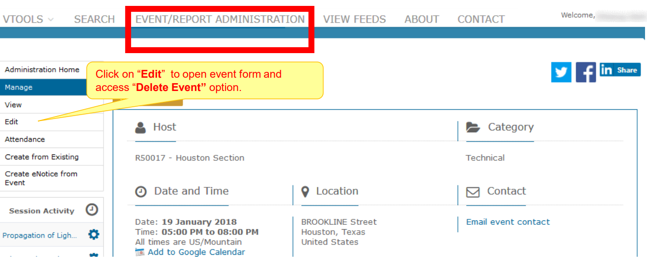 Managing Events – IEEE vTools Knowledgebase